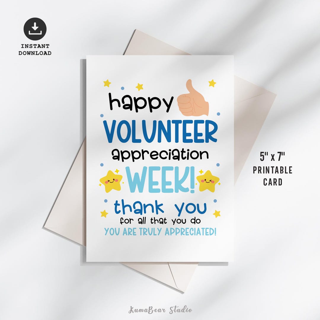 Volunteer Week Card Printable, Volunteer Appreciation Week, School ...
