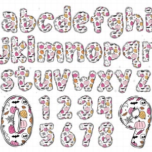 Pink Halloween Alphabet, Halloween Doodle Alphabet Bundle, Halloween ...