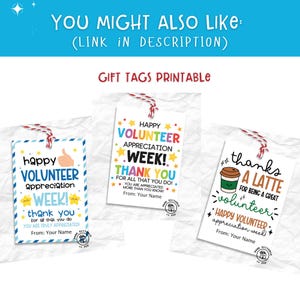 Volunteer Week Gift Tag Printable, Volunteer Appreciation Week Tag ...