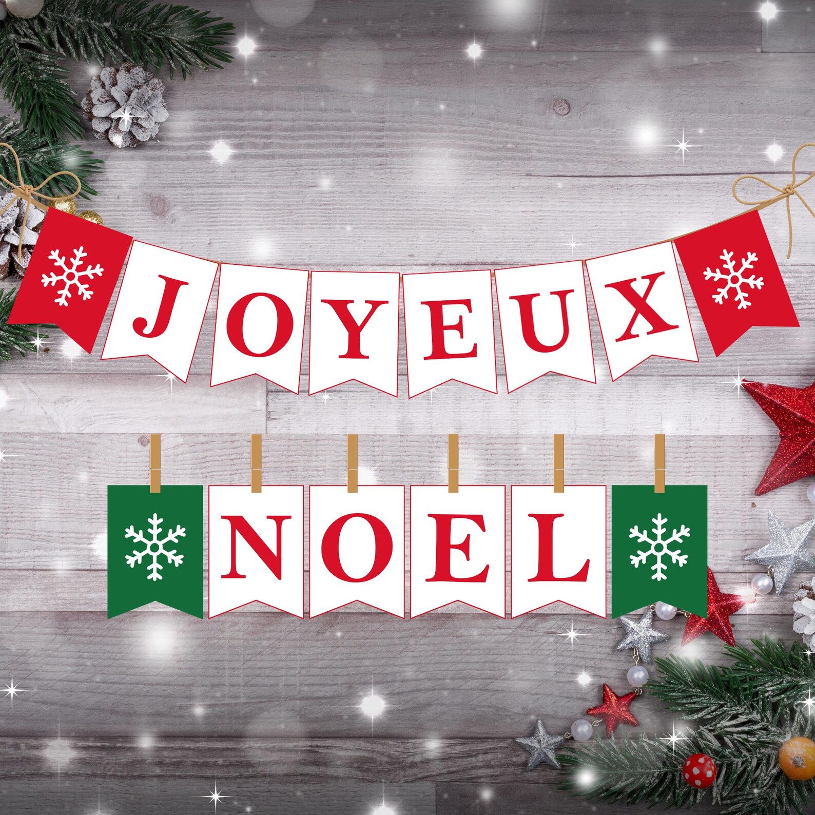 Joyeux Noel Banner Printable Christmas Garland, Festive Holiday Bunting ...
