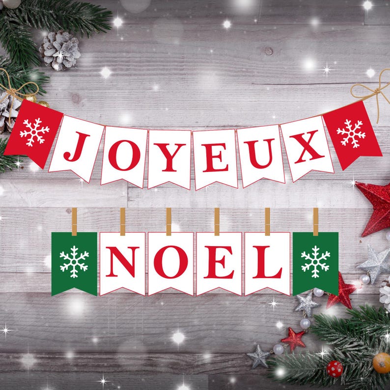 Joyeux Noel Banner Printable Christmas Garland, Festive Holiday Bunting ...