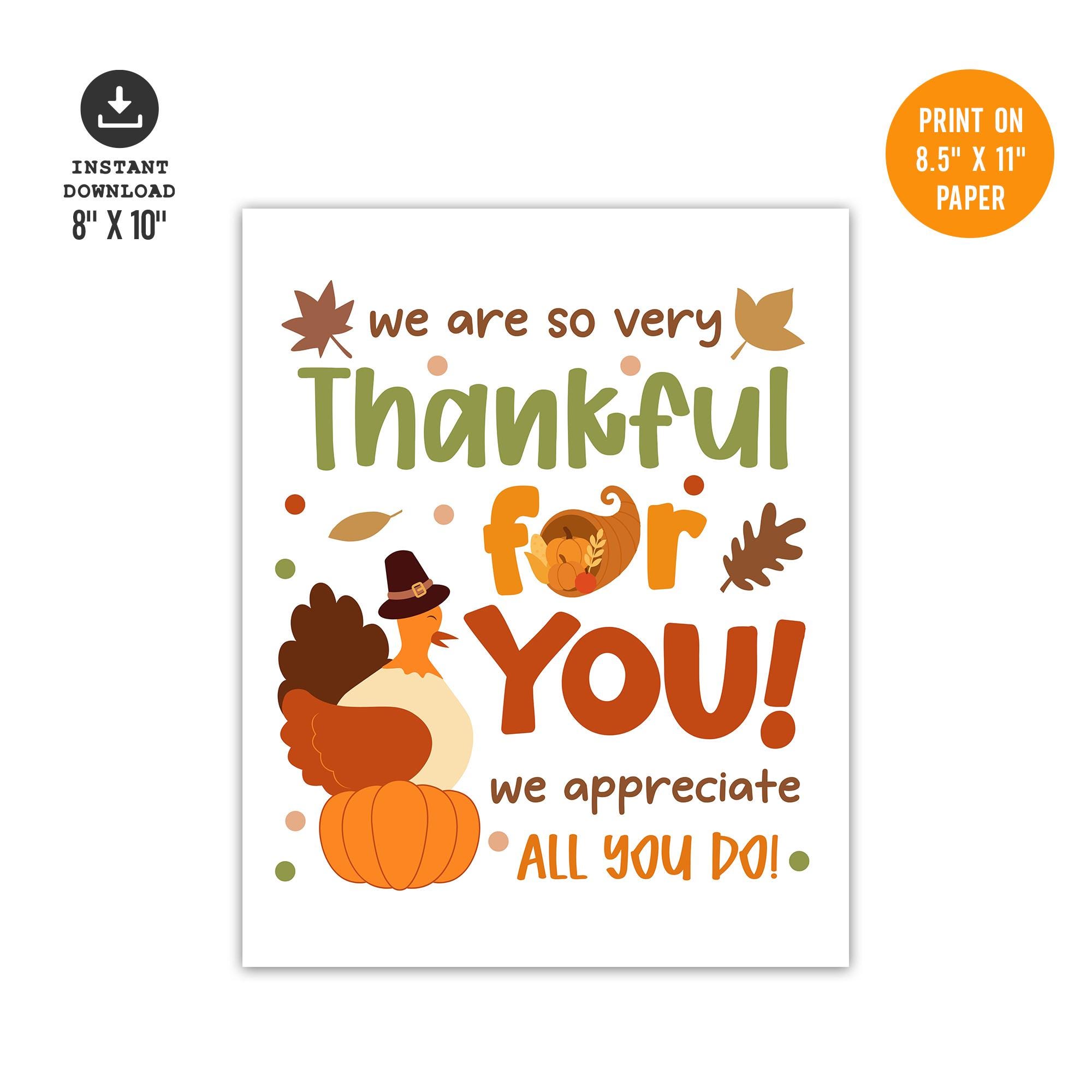 Thanksgiving Sign Printable Thankful for You Poster, Fall Staff ...