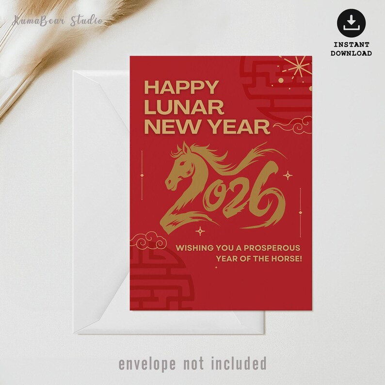 Lunar New Year 2026 Greeting Card, Year of the Horse, Chinese New Year ...