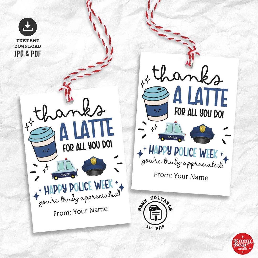 Happy Police Week Tag Printable, Police Week Coffee Gift Tag, Thank You ...