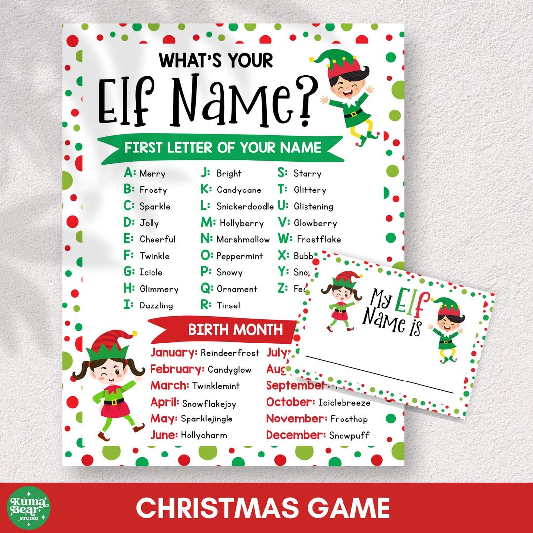 Christmas Party Game, What's Your Elf Name Game, Printable Christmas ...