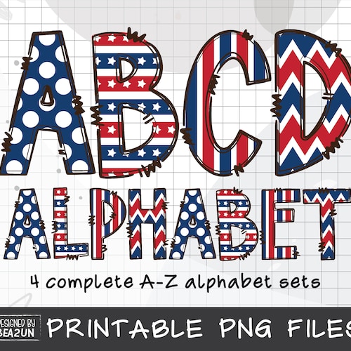 American Flag Letters & Numbers Patriotic Doodle Alphabet | Etsy