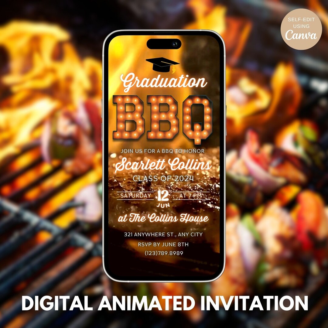 Graduation BBQ Party Invitation Animated, Digital Graduation Party ...
