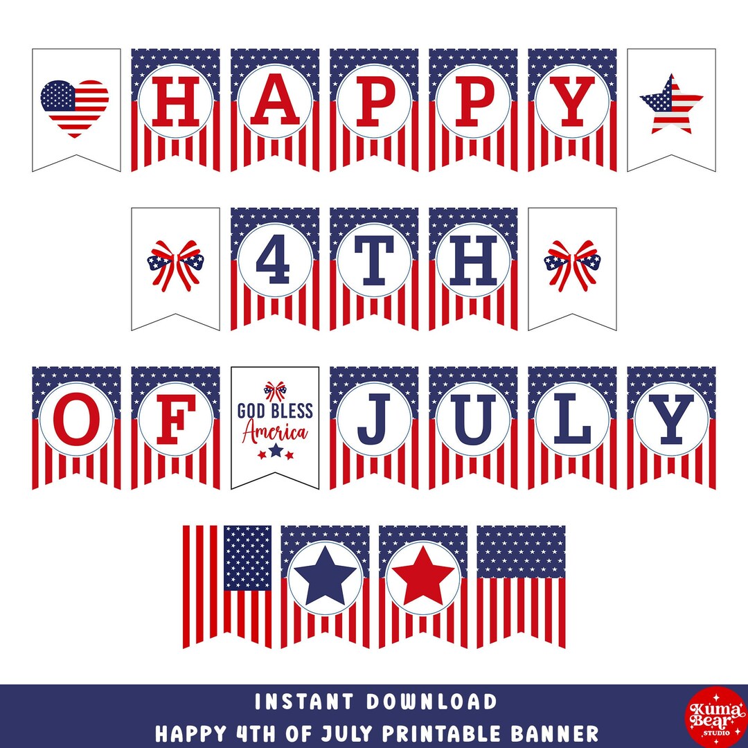4th of July Banner Printable, Memorial Day Decor Sign, Patriotic ...