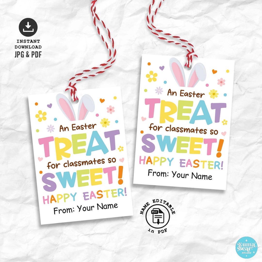 Printable Easter Treat Tags for Classmates, Bunny Gift Tag, Classroom ...