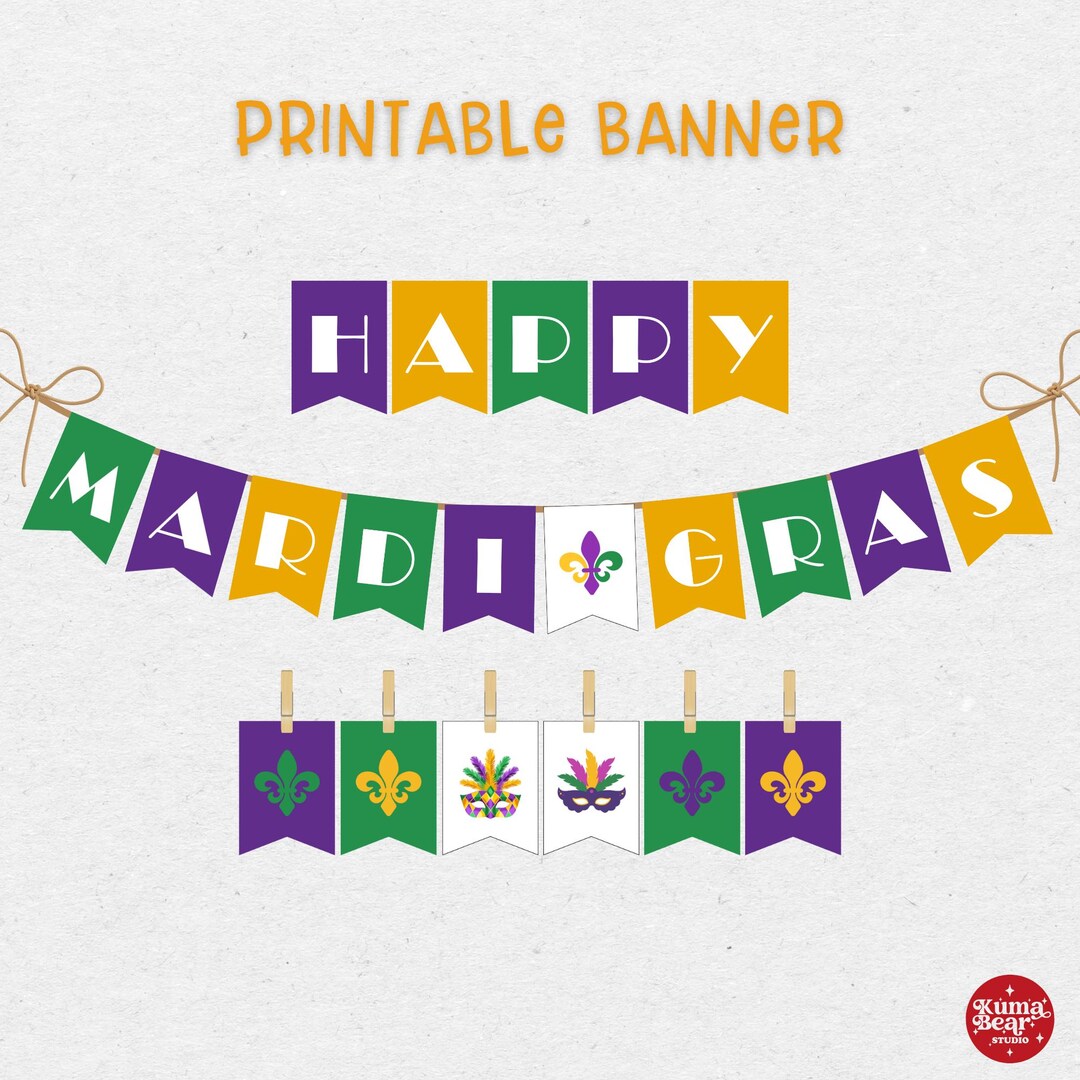 Mardi Gras Decorations, Mardi Gras Banner Printable, Mardi Gras Party ...