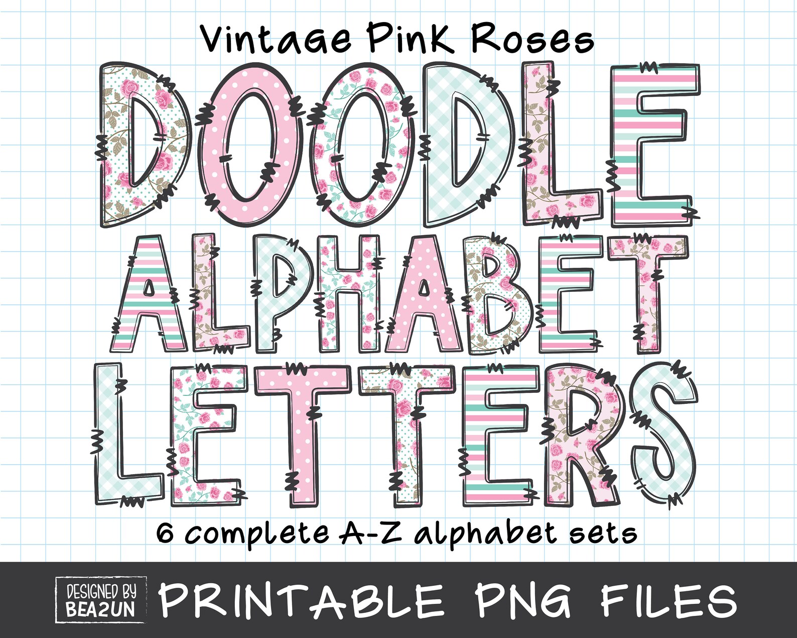 Vintage Pink Roses Alphabet Letters PNG Bundle Floral - Etsy