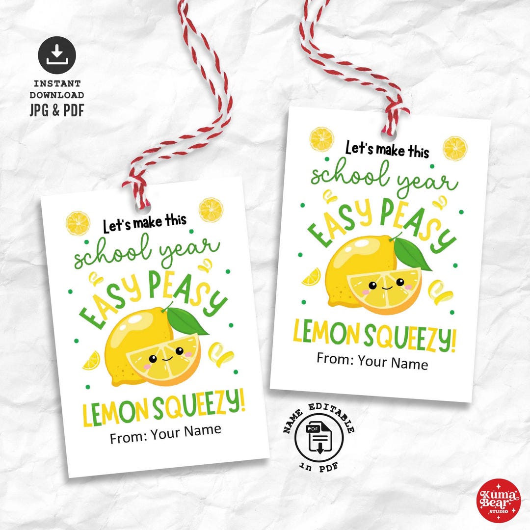 Lemon Back to School Gift Tags: Printable Teacher/student Tags (PDF ...