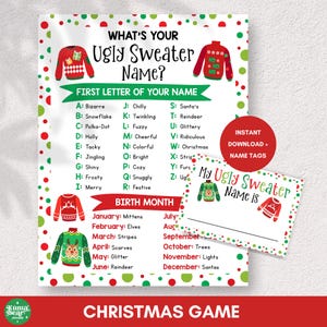Printable Christmas Name Game, What's Your Ugly Sweater Name Game ...