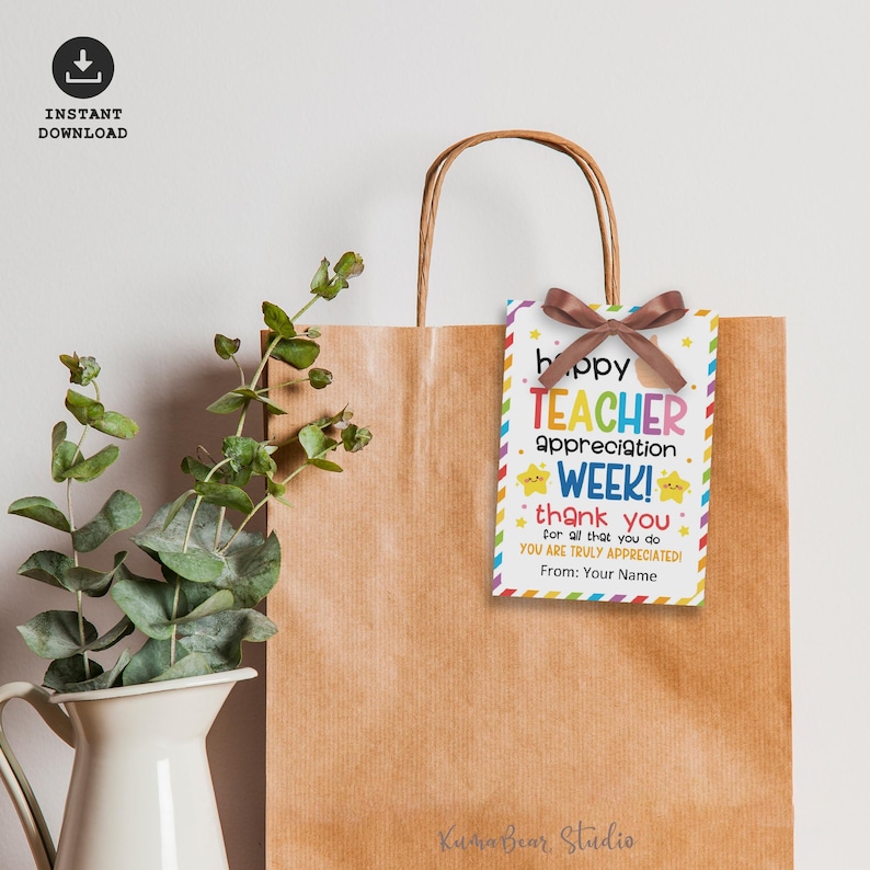 Teacher Gift Tags Printable, School Staff Appreciation Tags (digital ...