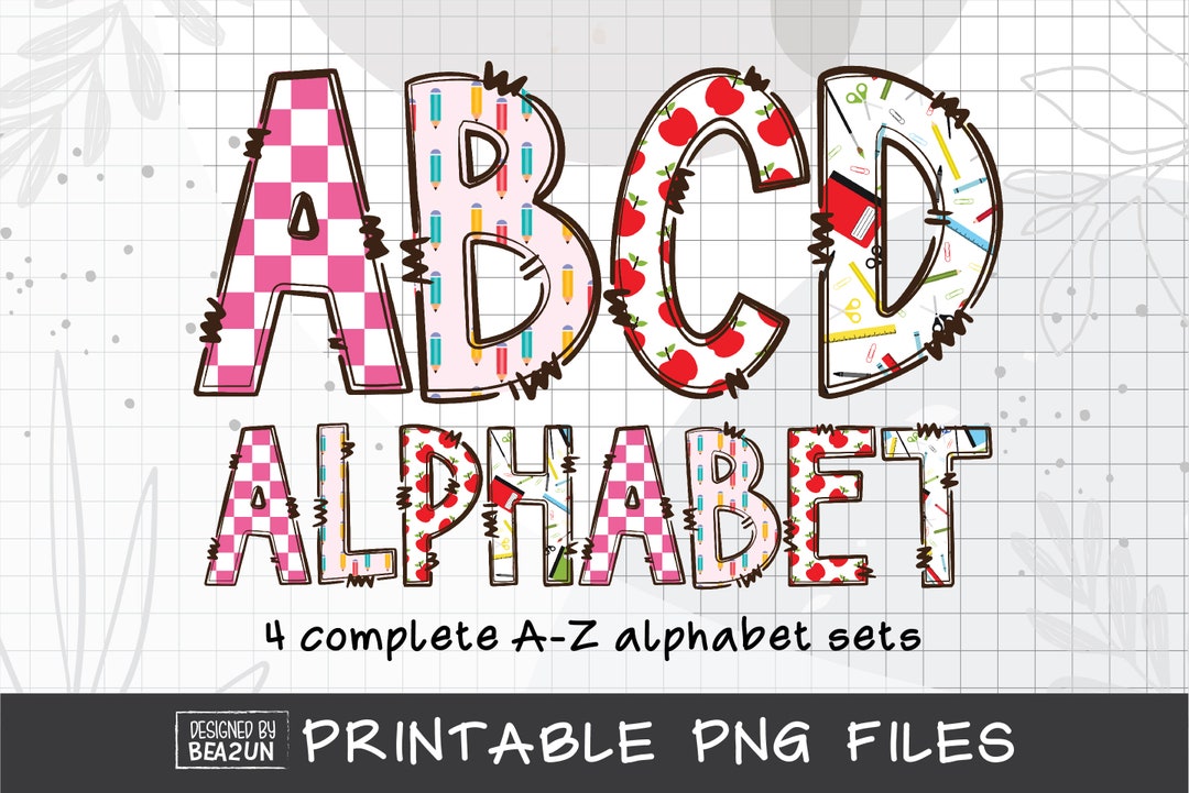 School Doodle Alphabet Bundle, Teacher Alphabet PNG, School PNG, School ...