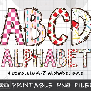 School Doodle Alphabet Bundle, Teacher Alphabet PNG, School PNG, School ...