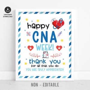 CNA Week Poster Printable, Thank You CNA Staff Appreciation Sign ...