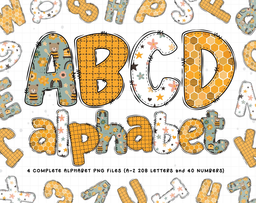 Honey Bee Alphabet Bumble Bee PNG Cute Bee Doodle Letters - Etsy