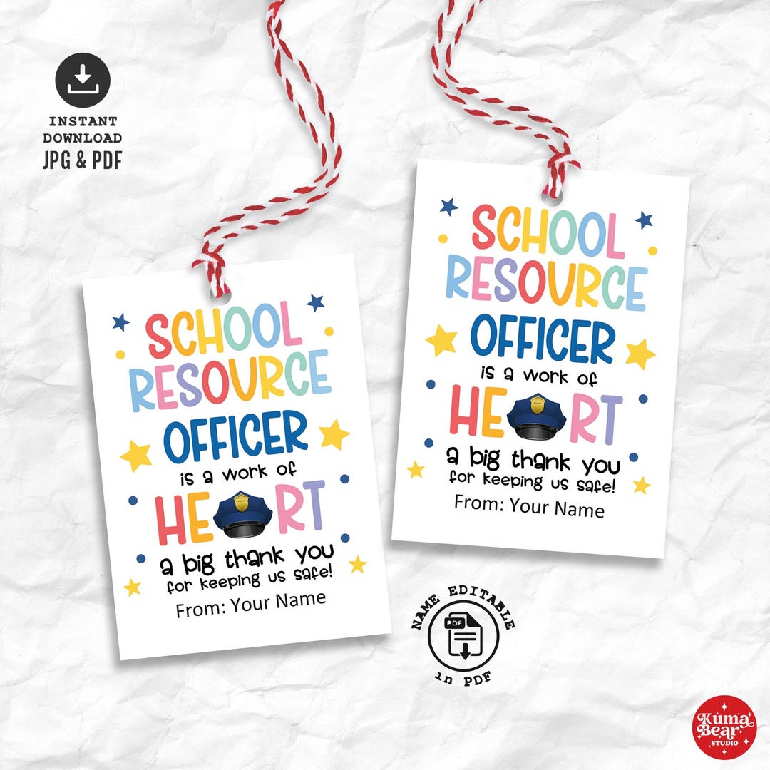 School Resource Officer Gift Tag Printable, SRO Appreciation Day Tags ...