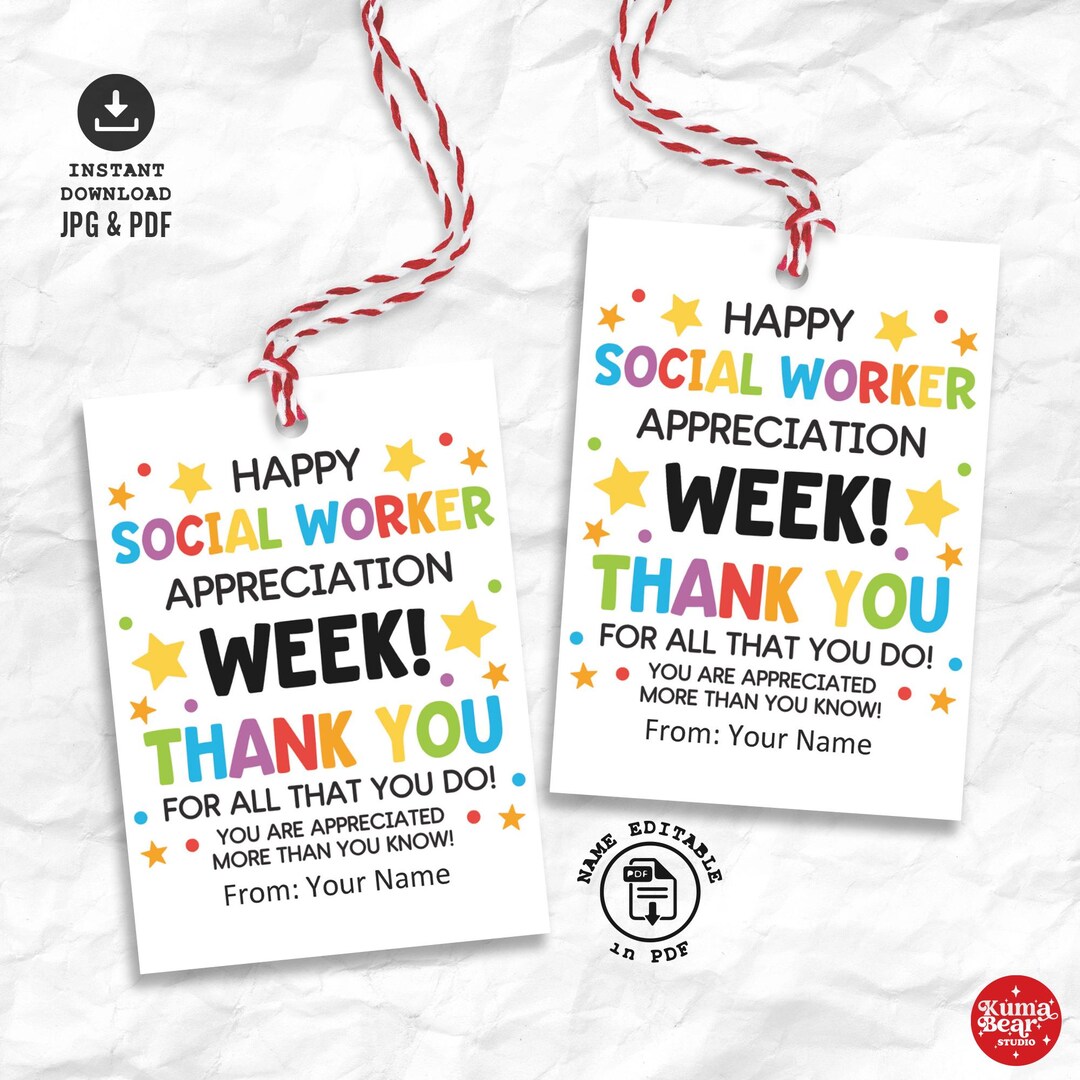 Social Worker's Week Gift Tags Printable, Social Work Day Tag, Social ...