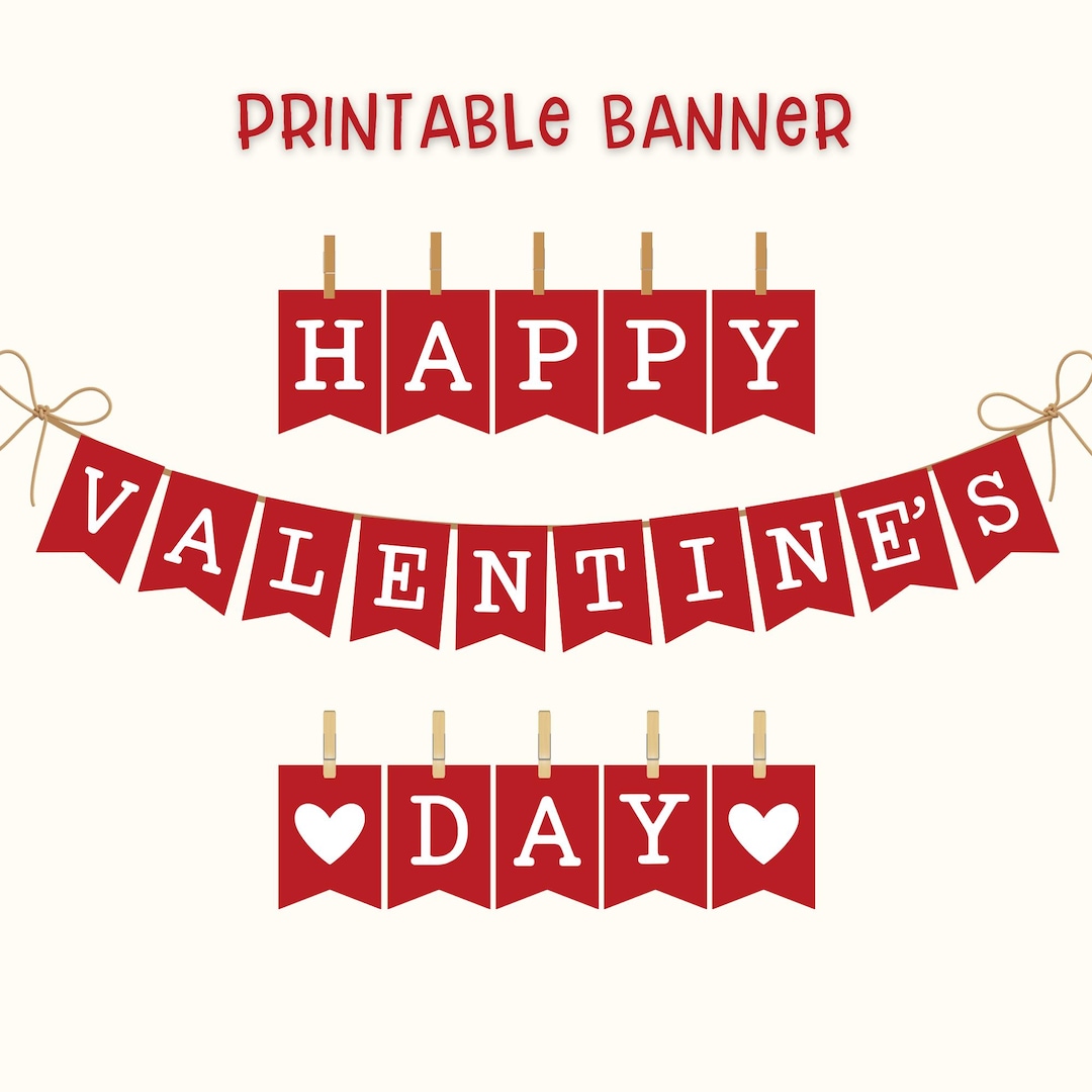Happy Valentine's Day Banner Printable, Valentine Banner PNG, Valentine ...