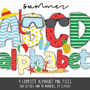 Summer Alphabet PNG, Summer Doodle Alphabet Bundle, Summer PNG Letters ...