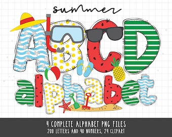 Summer Doodle Alphabet, Summer Alphabet PNG, Summer PNG Letters, Summer ...