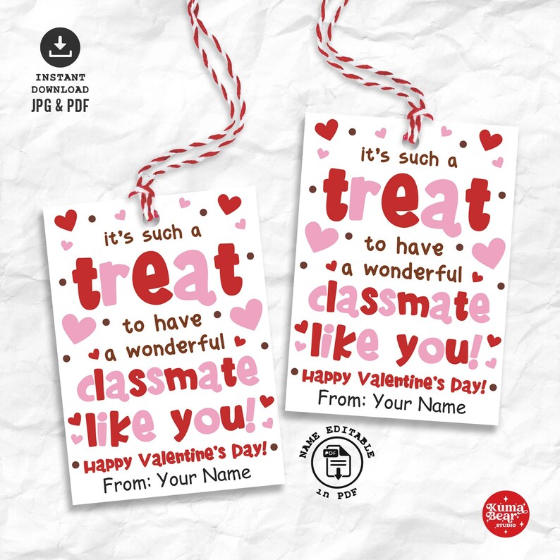 Editable Valentines Day Gift Tags, Classmate Valentine Treat Tags ...