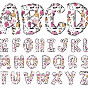 Pink Halloween Alphabet, Halloween Doodle Alphabet Bundle, Halloween ...