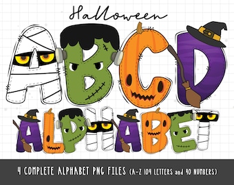 Halloween Alphabet Clipart PNG, A to Z Spooky Cute Letters,transparent ...
