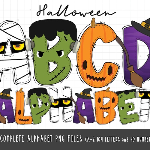 Pumpkin PNG Letters Halloween Sublimation Doodle Alphabet - Etsy