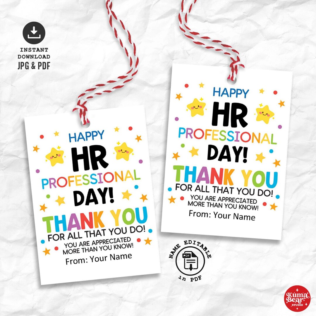 HR Professional Day Gift Tags Printable – Human Resource Staff ...