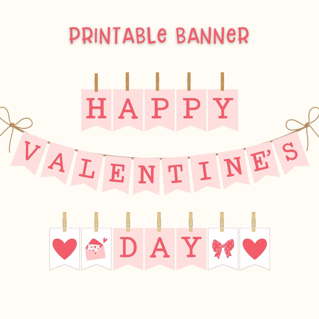 Printable Banner Valentine's Day Decor, Valentine Banner Printable ...