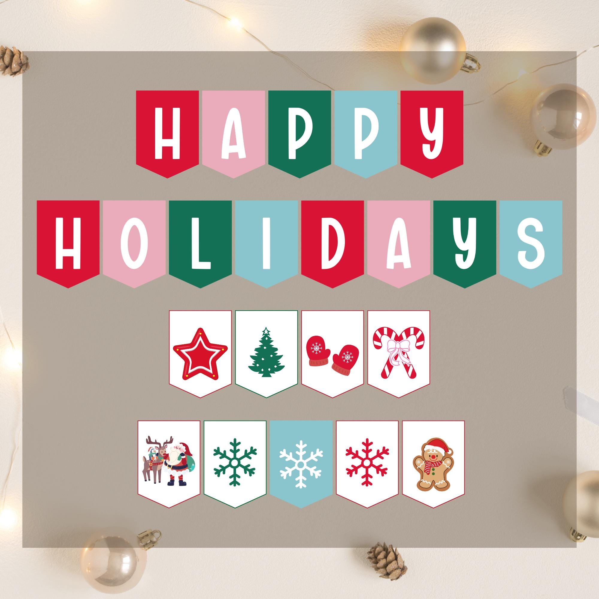 Happy Holidays Banner Printable, DIY Christmas Flags, Holiday Garland ...
