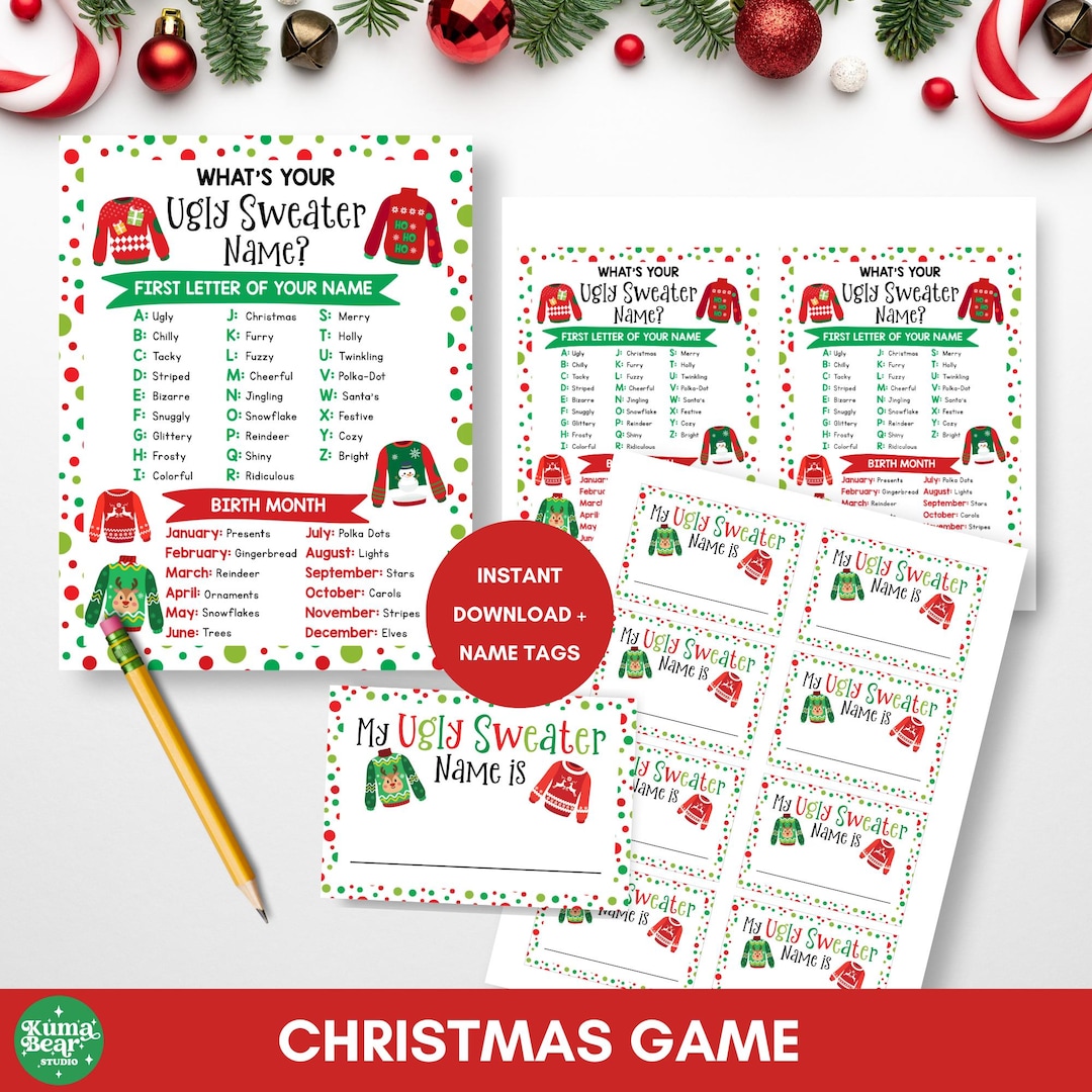 Christmas Game Printable What's Your Ugly Sweater Name, Christmas Party ...