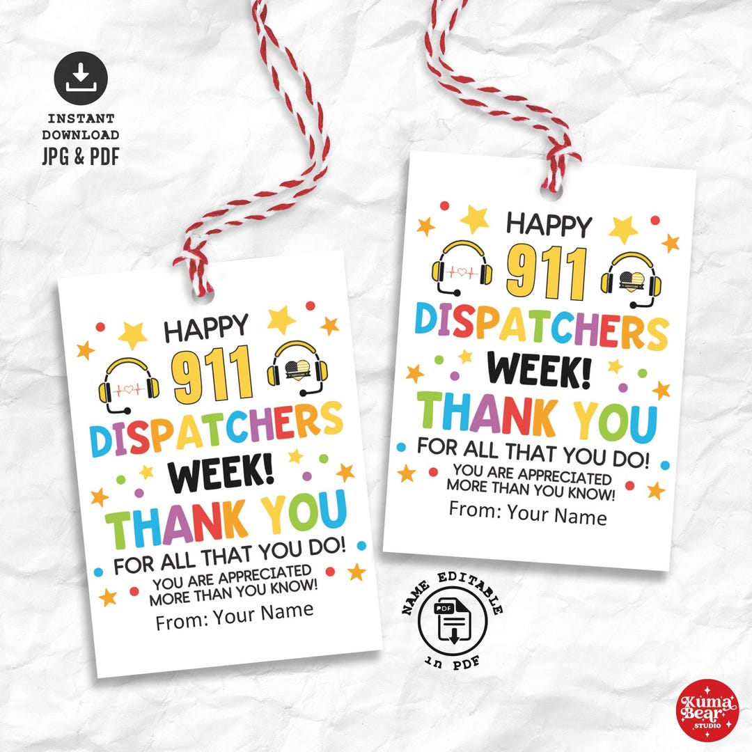 911 Dispatchers Week Tag Printable, Public Safety Telecommunicators ...