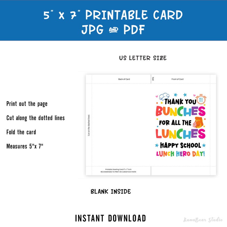 School Lunch Hero Day Card Printable, Cafeteria Staff Appreciation ...