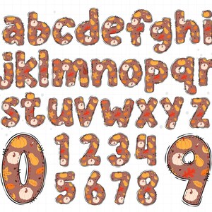 Thanksgiving Doodle Font PNG Bundle: Fall Alphabet Letters & Numbers ...