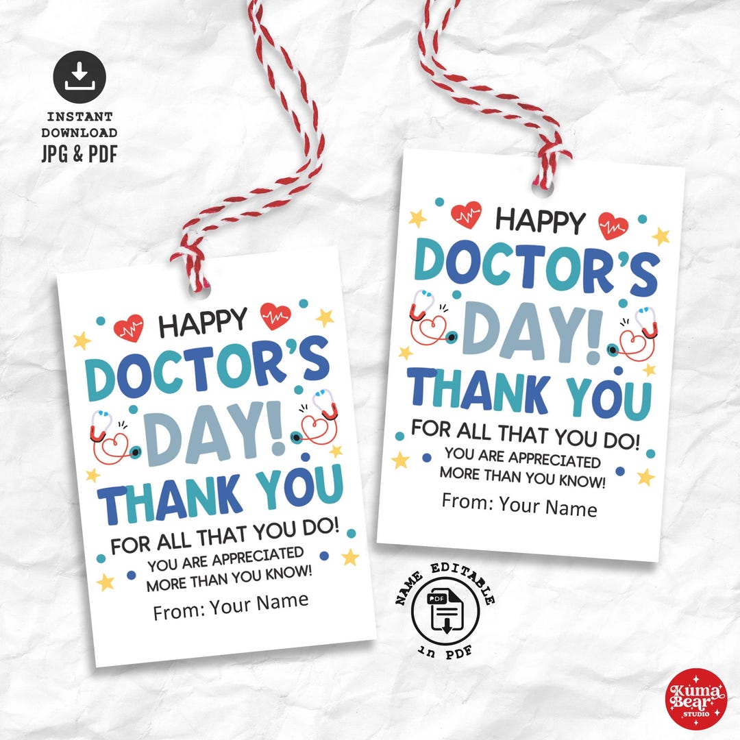Doctor's Day Gift Tag Printable, Thank You Label for Doctor ...
