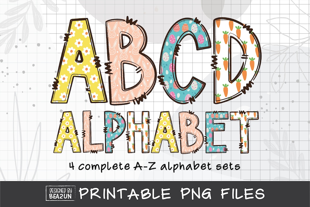 Easter Alphabet Letters PNG Bundle, Easter Eggs, Spring Floral, Easter ...