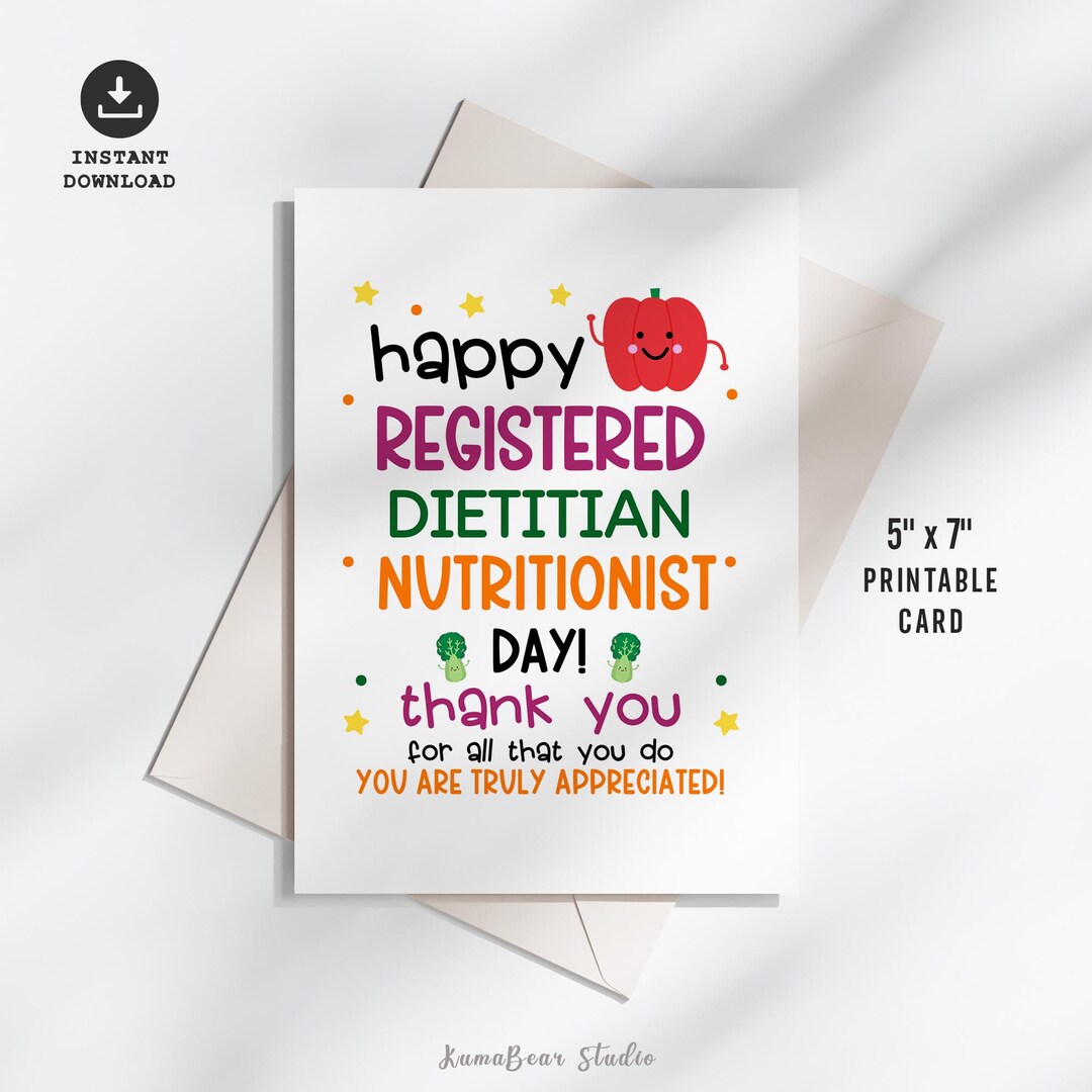 RDN Day Gift Card Printable, Dietitian Nutritionist Day Printable Card ...