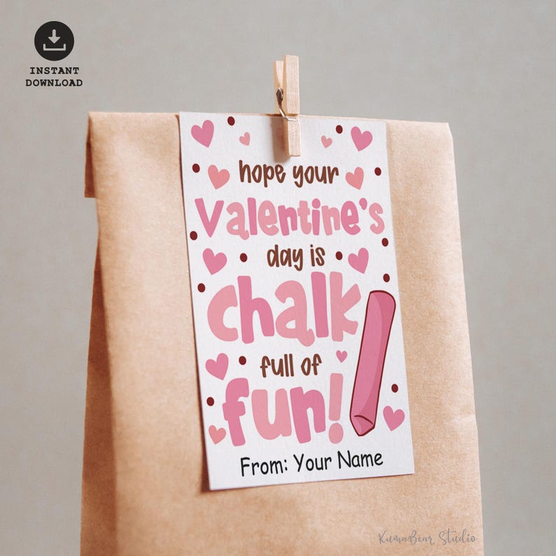 Teacher Valentine Printable Gift Tags, Kids Classroom Favors, Chalk ...