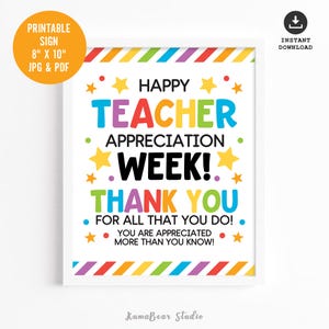 Appreciation Sign, Teacher Appreciation Week Printable Sign, Teacher ...