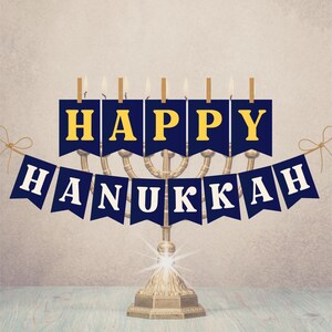 Happy Hanukkah Banner Printable, Hanukkah Decorations, Jewish Holiday ...
