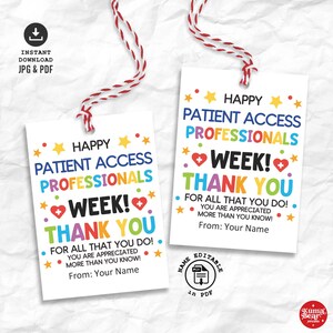 Patient Access Professionals Week Tag Printable, Happy Patient Access ...
