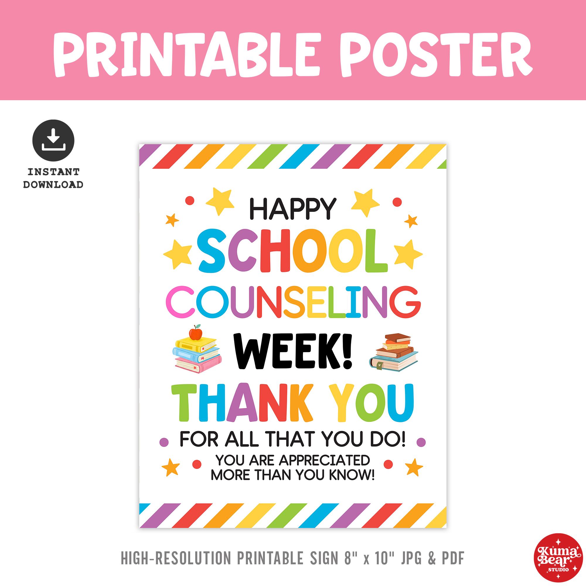 School Counseling Week Sign Printable, School Counselor Appreciation ...