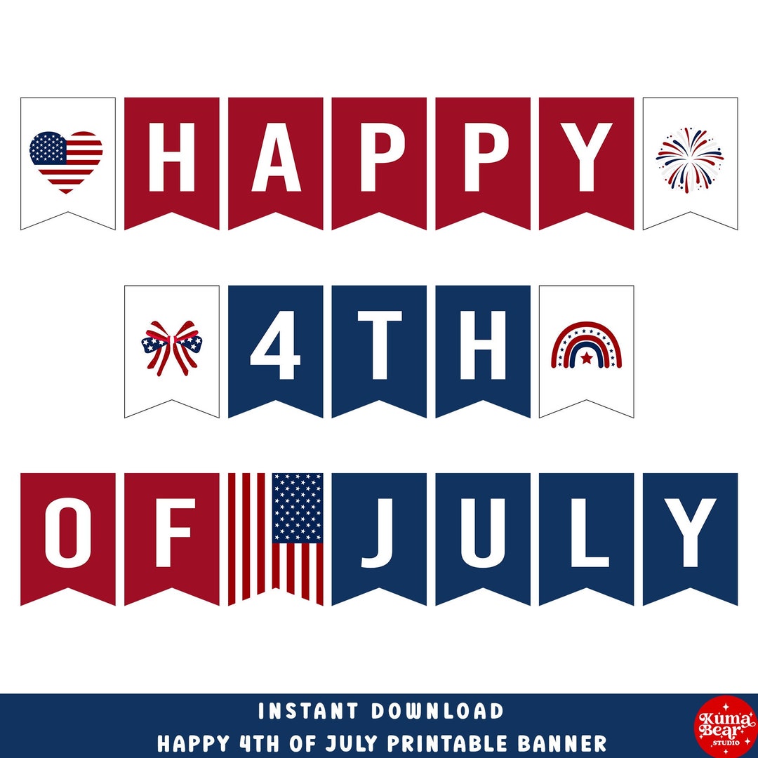 4th of July Banner, Printable 4th of July Decor Party, Patriotic ...