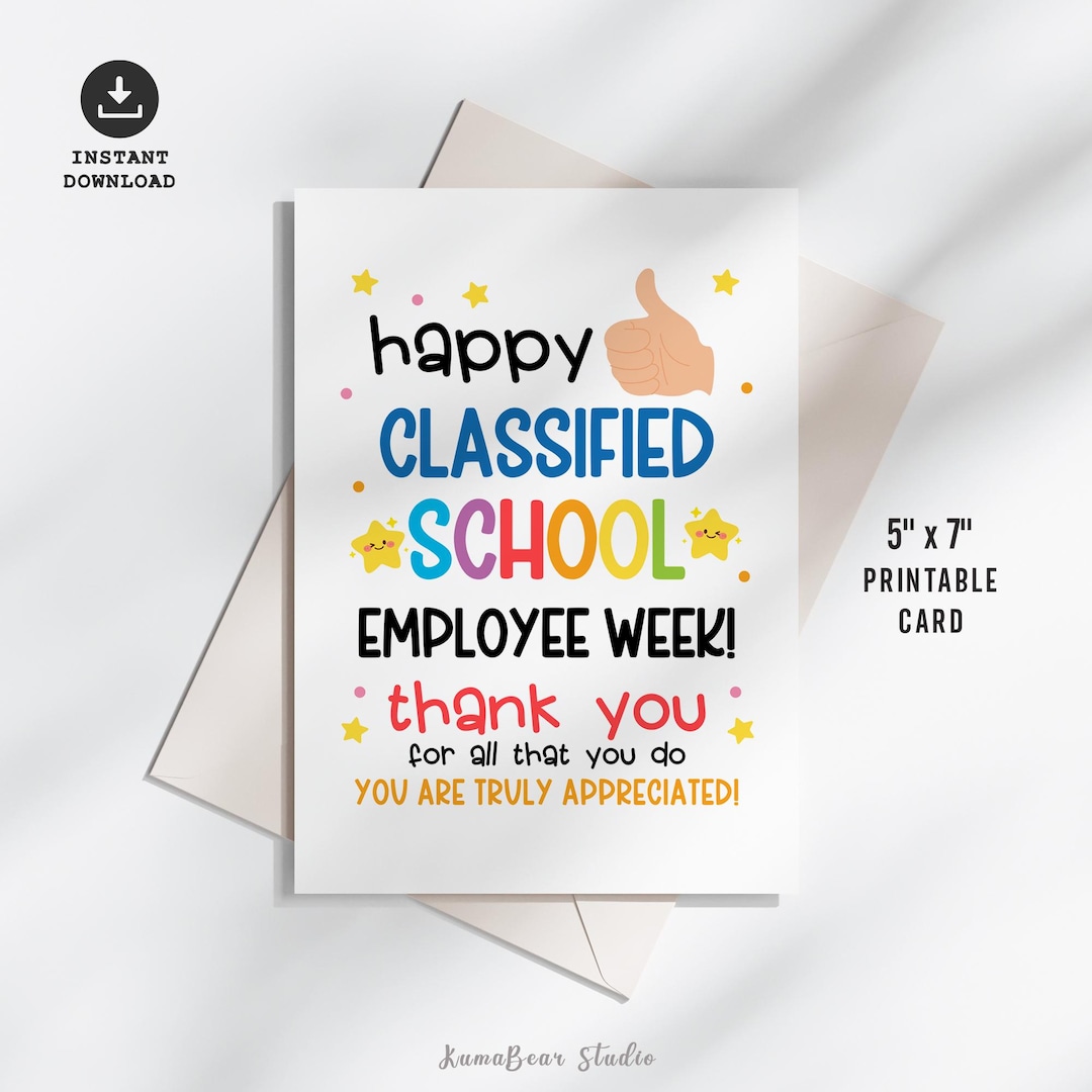 Classified School Employee Week Card Printable, Classified Appreciation ...