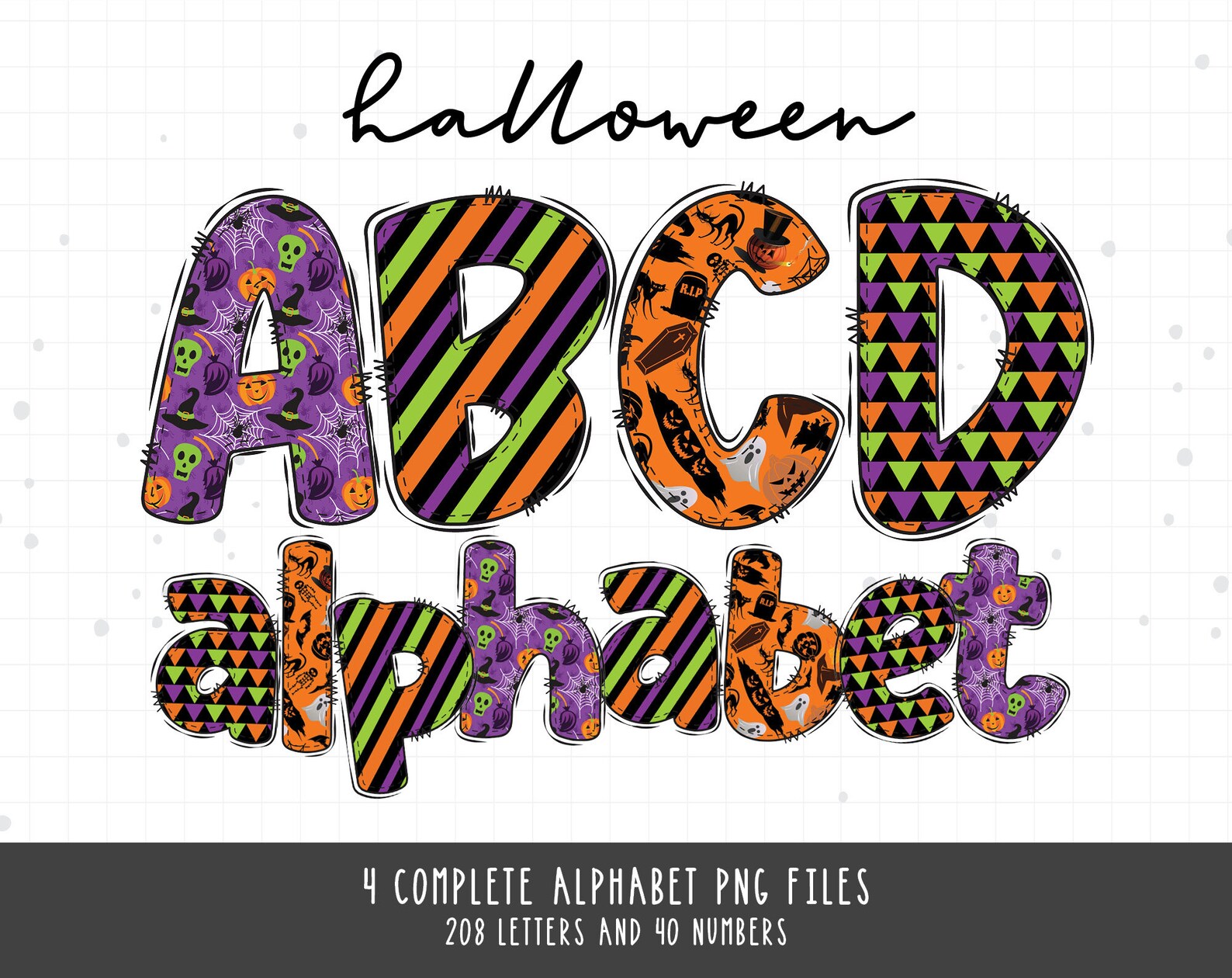 Cute Halloween Doodle Alphabet Bundle, Halloween Alphabet PNG, Pumpkin ...