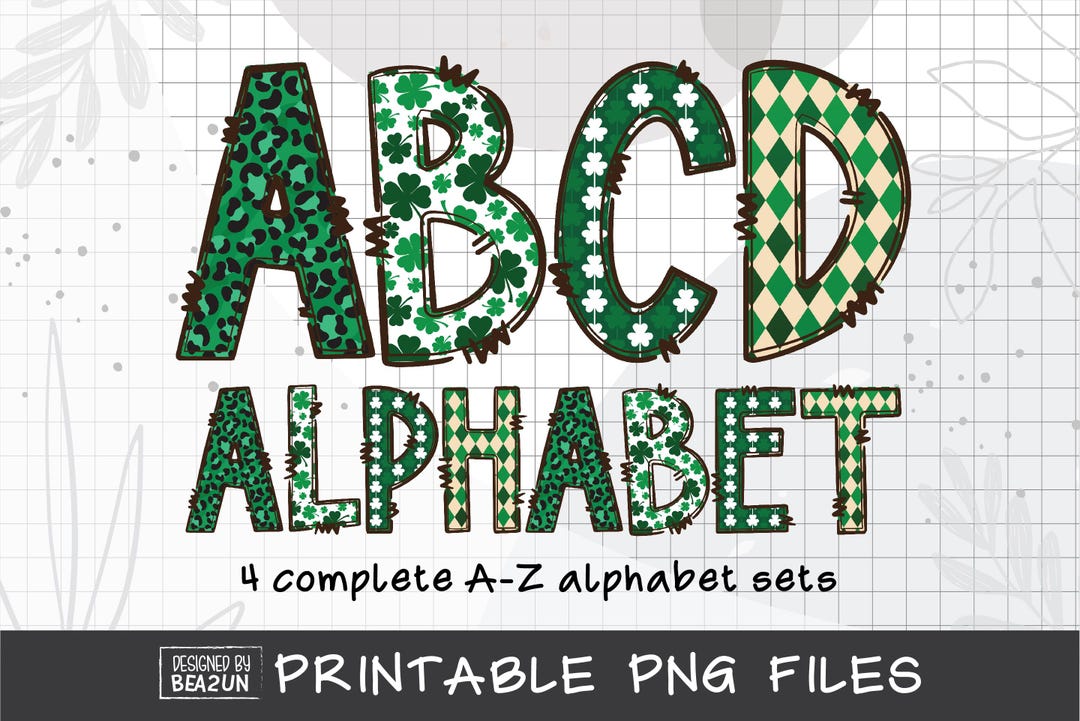 St Patricks Day Alphabet Letters PNG Bundle Design, Shamrock St Patrick ...